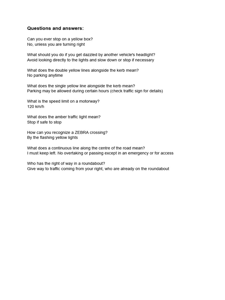 Road Signs Questions | PDF