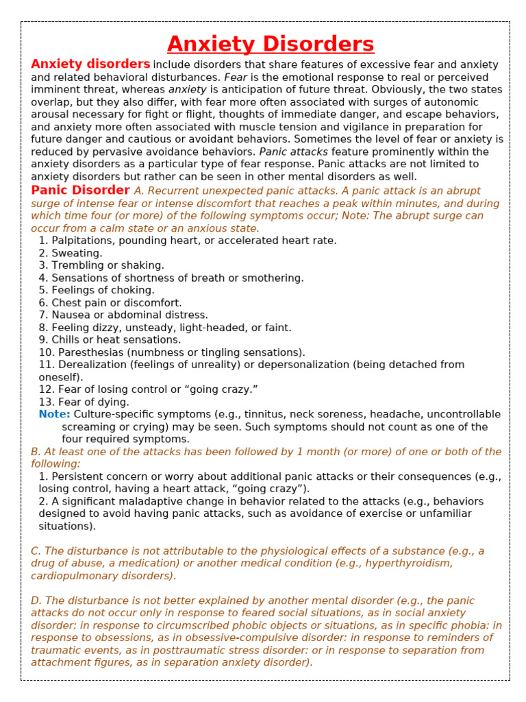 Anxiety Disorders Diagnostic Criteria DSM 5 | PDF | Anxiety ...