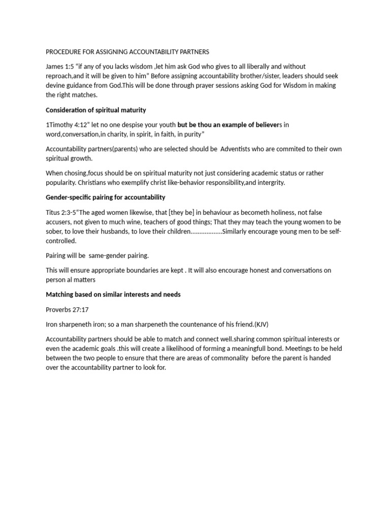 Procedure For Assigning Accountability Partners | PDF