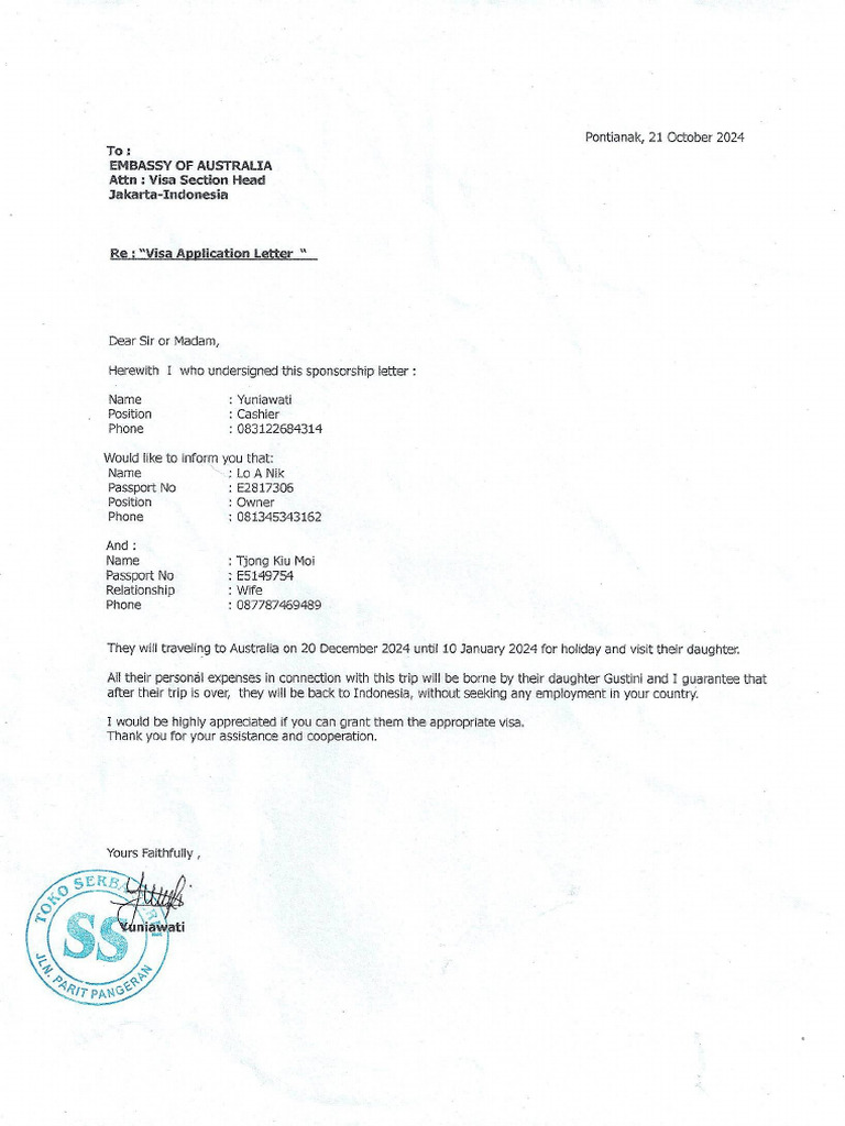 Visa Application Letter | PDF