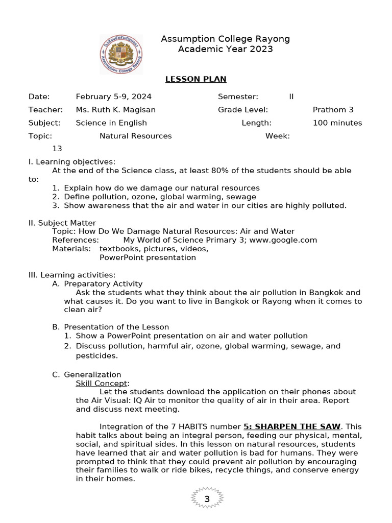 Observation 2ndsem 2023 P3.1 | PDF | Air Pollution | Water