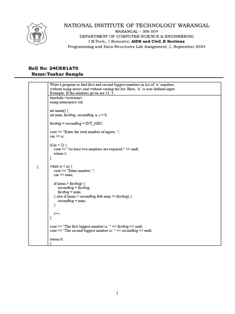 2 - PDS - LabAssignment - 2 - Sub Format | PDF | Namespace | Computer Programming