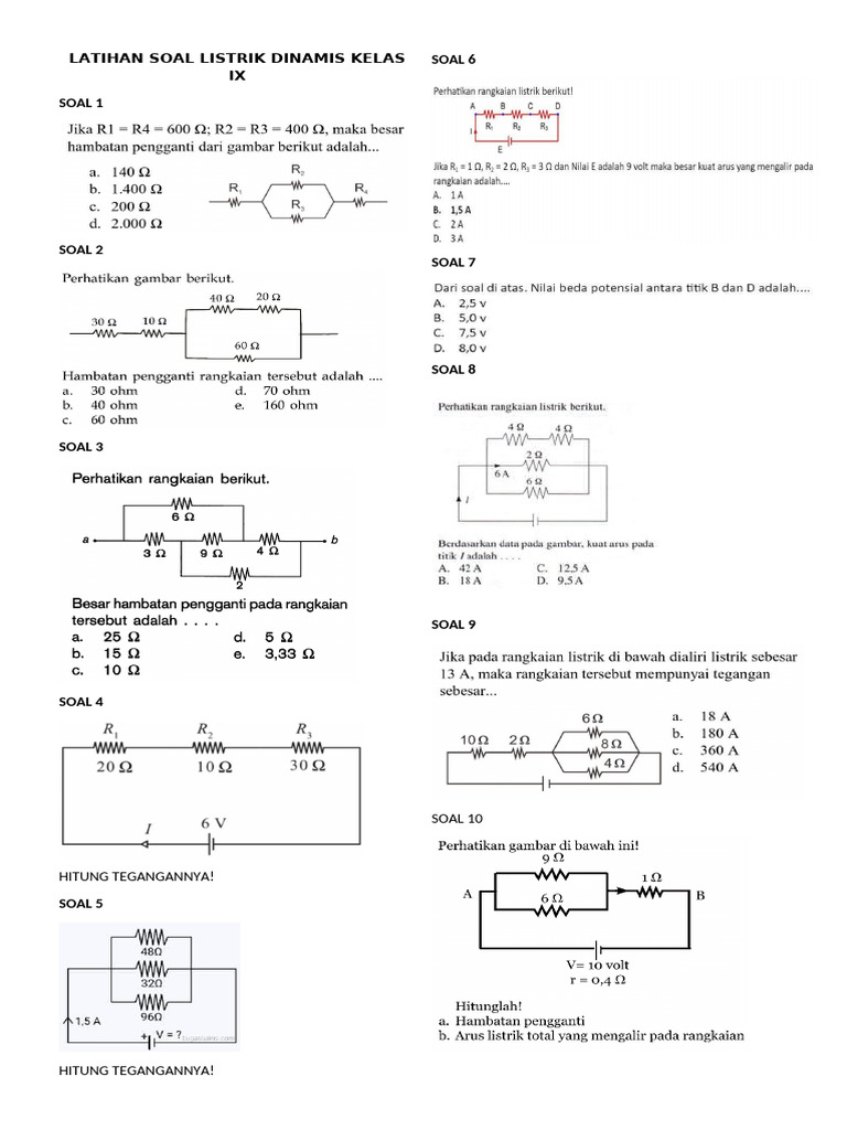 Latihan Soal Listrik Dinamis Kelas Ix | PDF