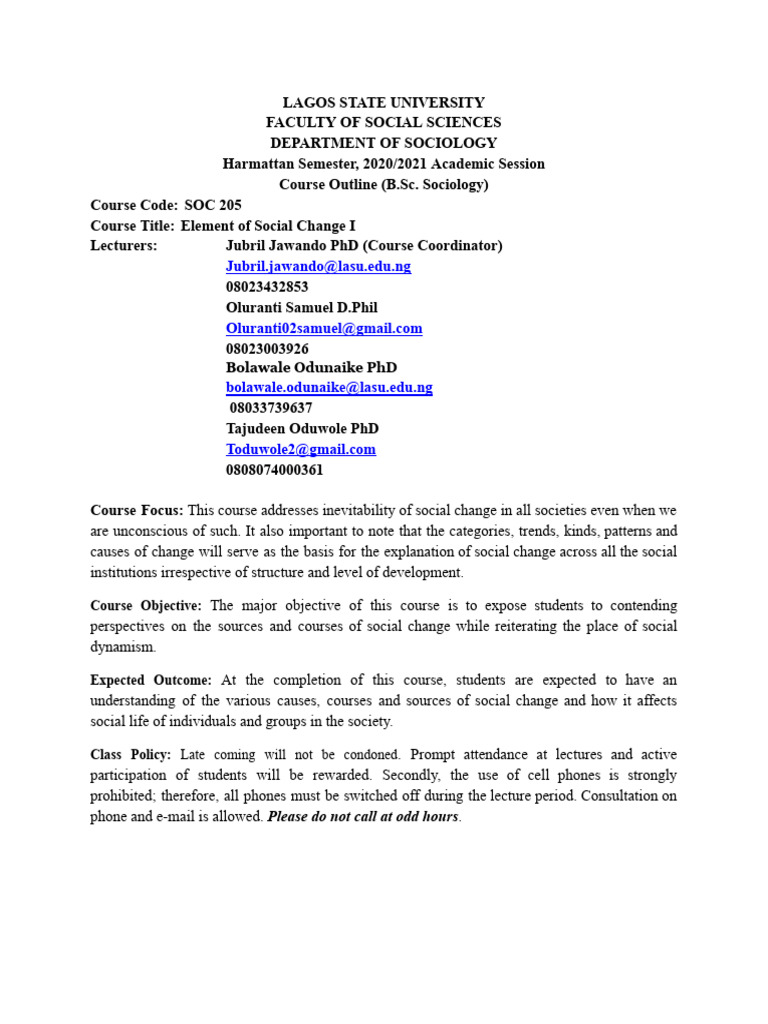 Soc 205 Course Outline 202021 Session | PDF | Liberal Arts Education | Behavioural Sciences