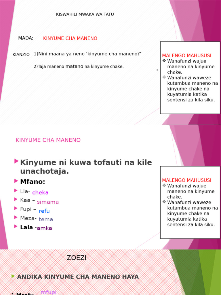 Kinyume Cha Maneno GRD 3 | PDF