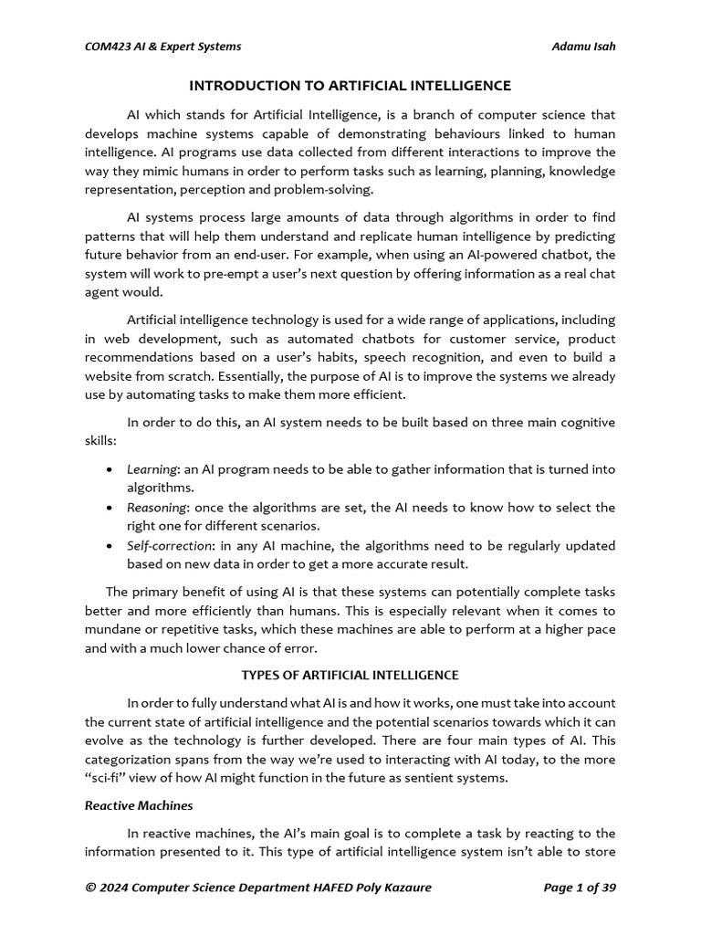 COM 423 AI & Expert System - 240903 - 104915 | PDF | Artificial Neural ...