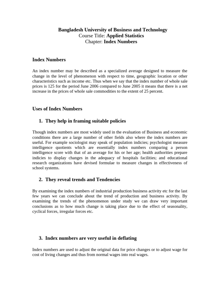 Index Numbers | PDF | Cost Of Living | Index (Economics)