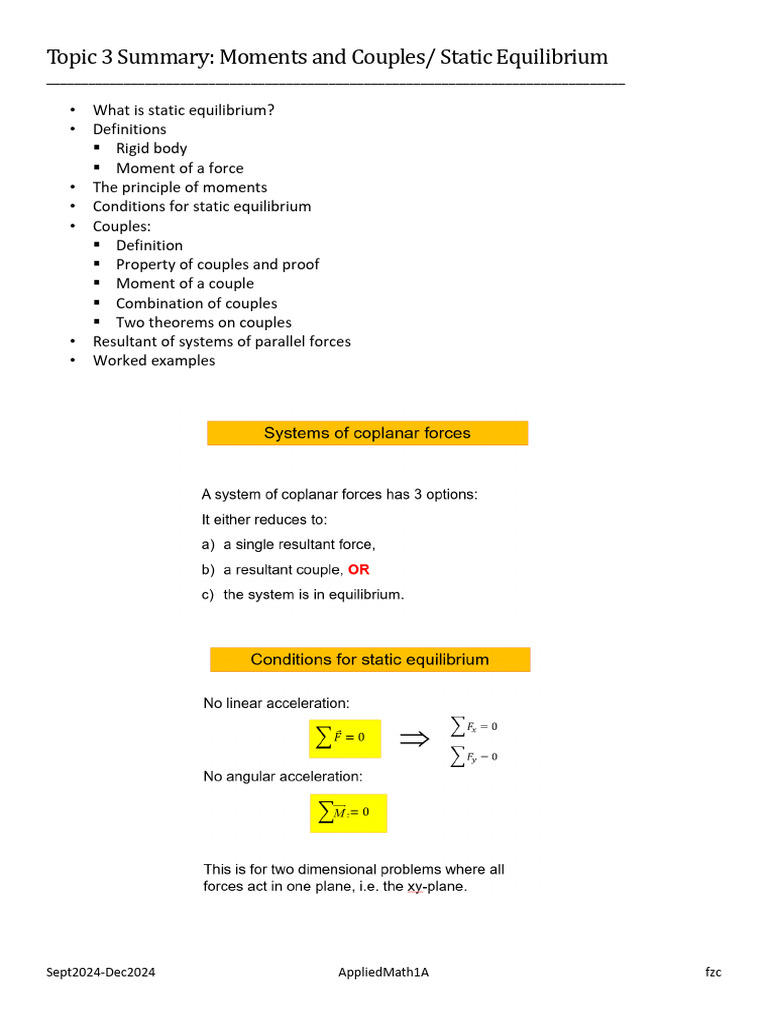 Applied Maths 1A-Summarynotes - Moments and Couples | PDF | Computers