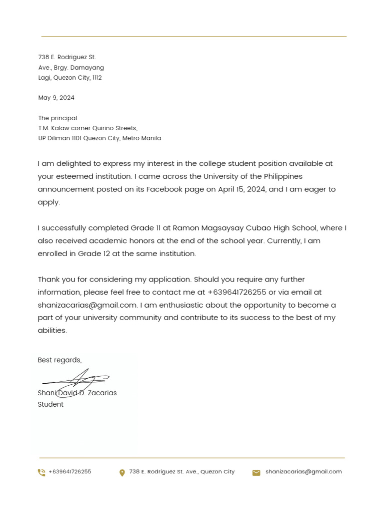 Black Gold Functional Simplicity College Program Letter of ...