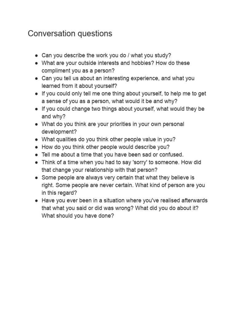 Conversation Questions | PDF