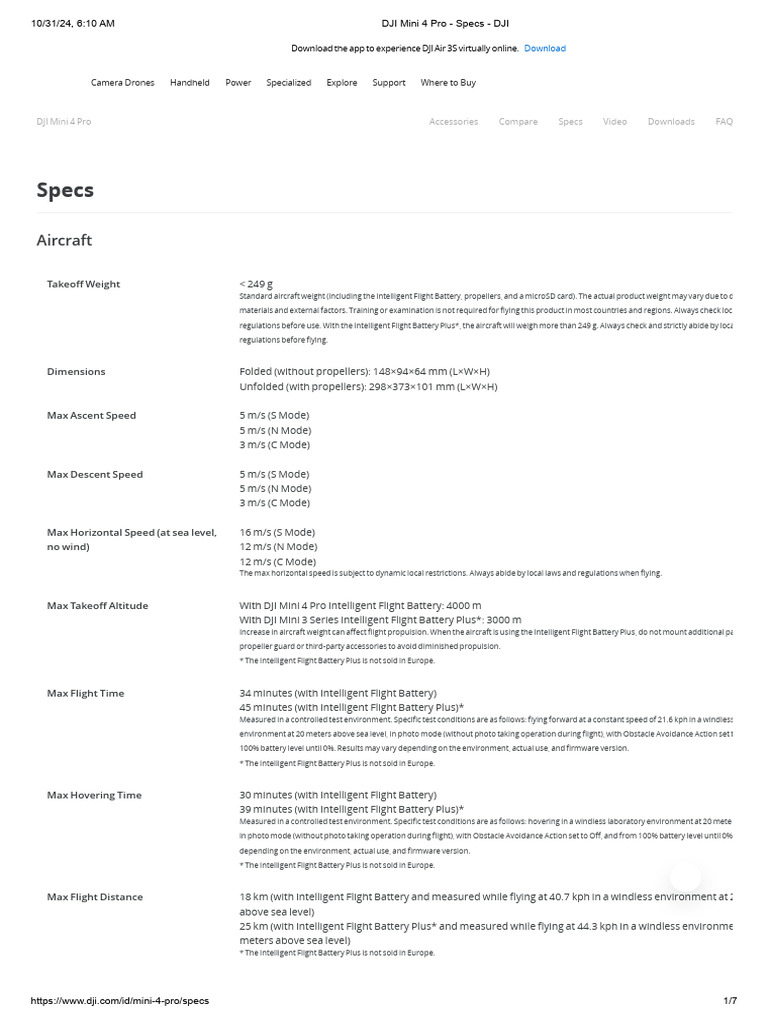 DJI Mini 4 Pro Specifications Overview | PDF | Electronics