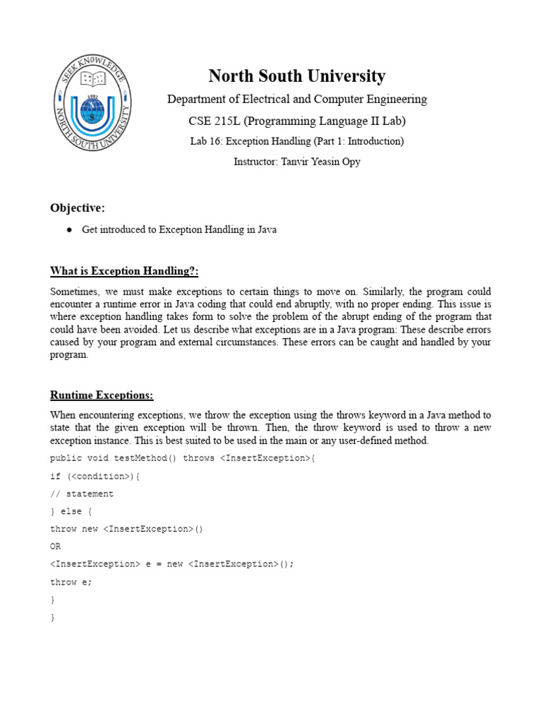 Java Exception Handling Basics | PDF