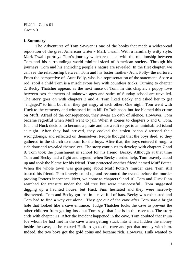 Group Work - The Adventures of Tom Sawyer | PDF | The Adventures Of Tom ...