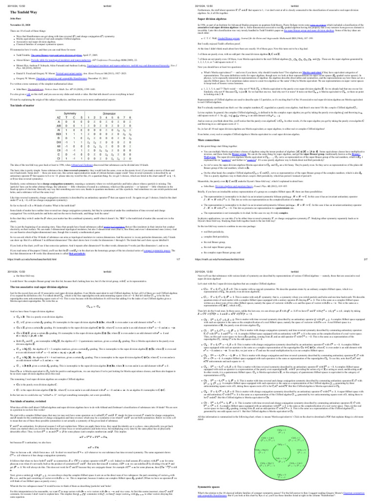 The Tenfold Way in Physics and Math | PDF | Dimension | Hilbert Space