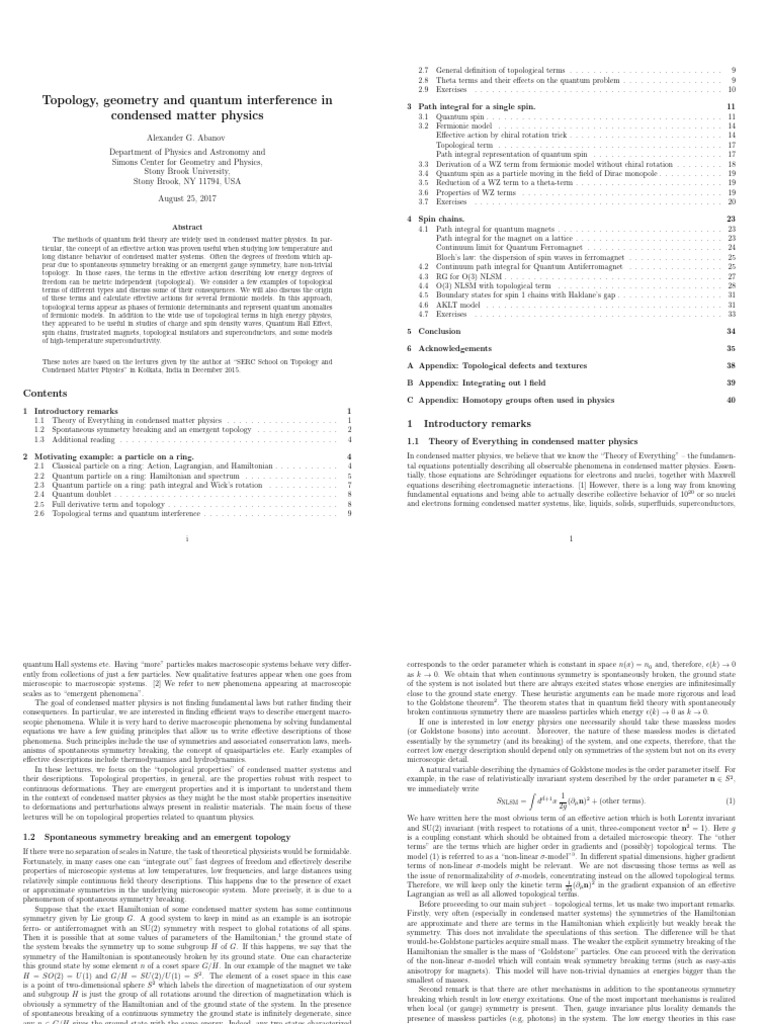 (Abanov) Geometry-Topology in CMP | PDF | Condensed Matter Physics ...