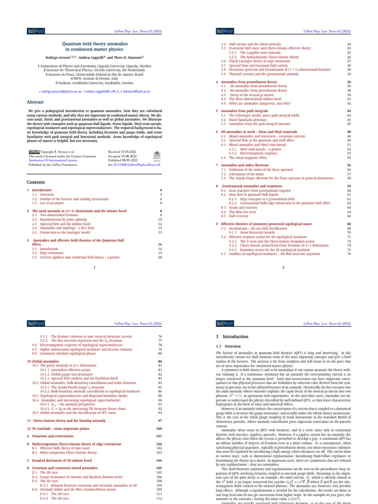 (Arouca - SciPost Lecture Notes) QFT Anomalies in CMP | PDF | Quantum ...