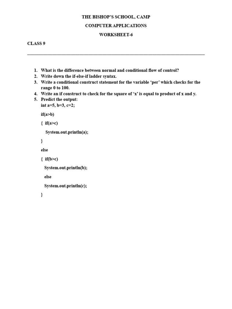 28092024083749class 9 Computer Applications Worksheet-6 | PDF