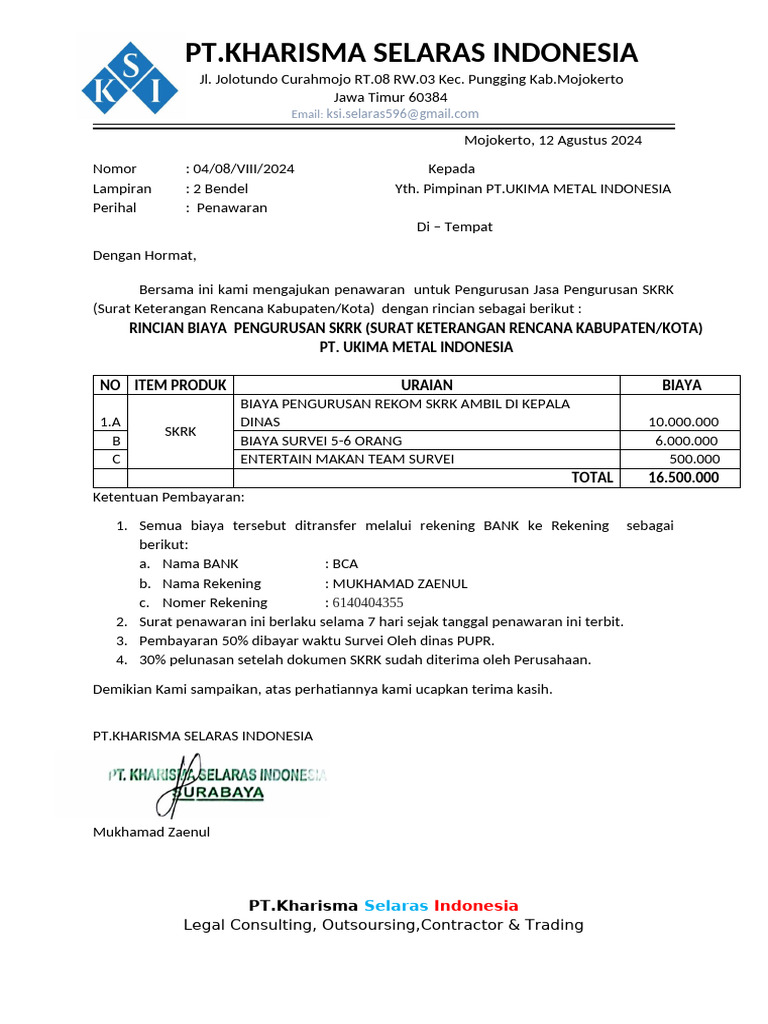 SKRK Ukima | PDF | Bisnis | Pengelolaan Keuangan & Uang