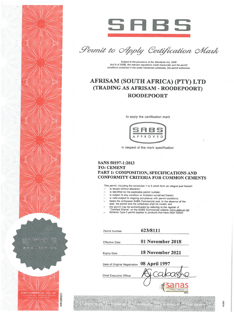 Roodepoort SABS Permit 2018-2021 | PDF