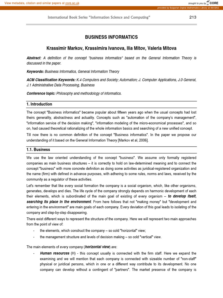 Business Informatics | PDF | Computer Science | Information