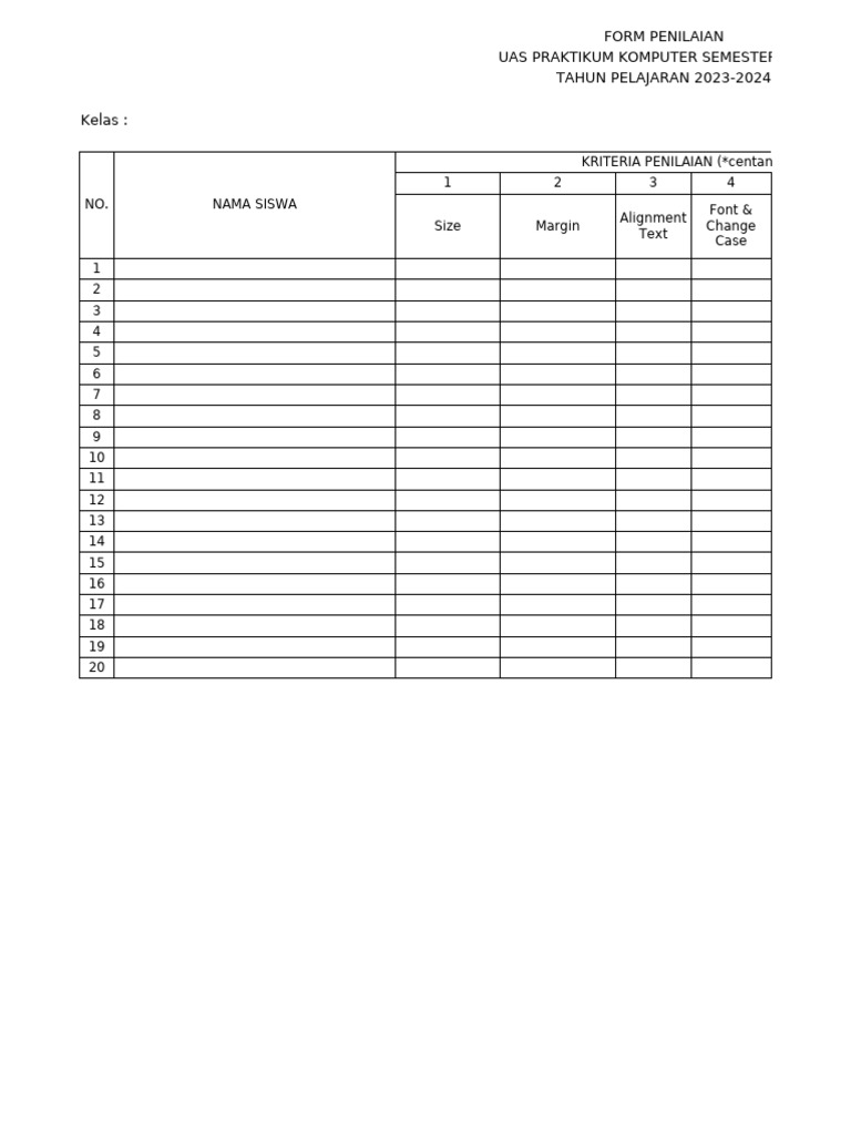 Form Kriteria Penilaian UAS Komputer | PDF