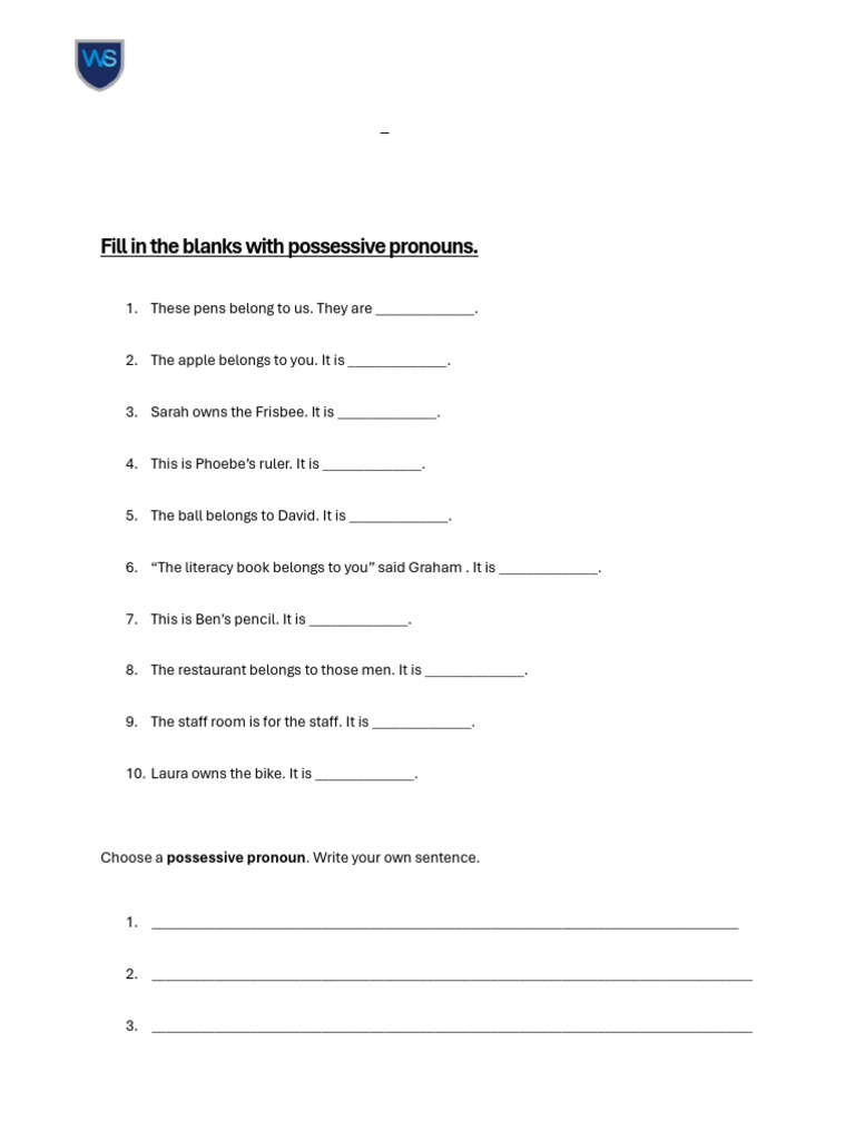 Unit 7-Possessive Pronouns-Questions | PDF