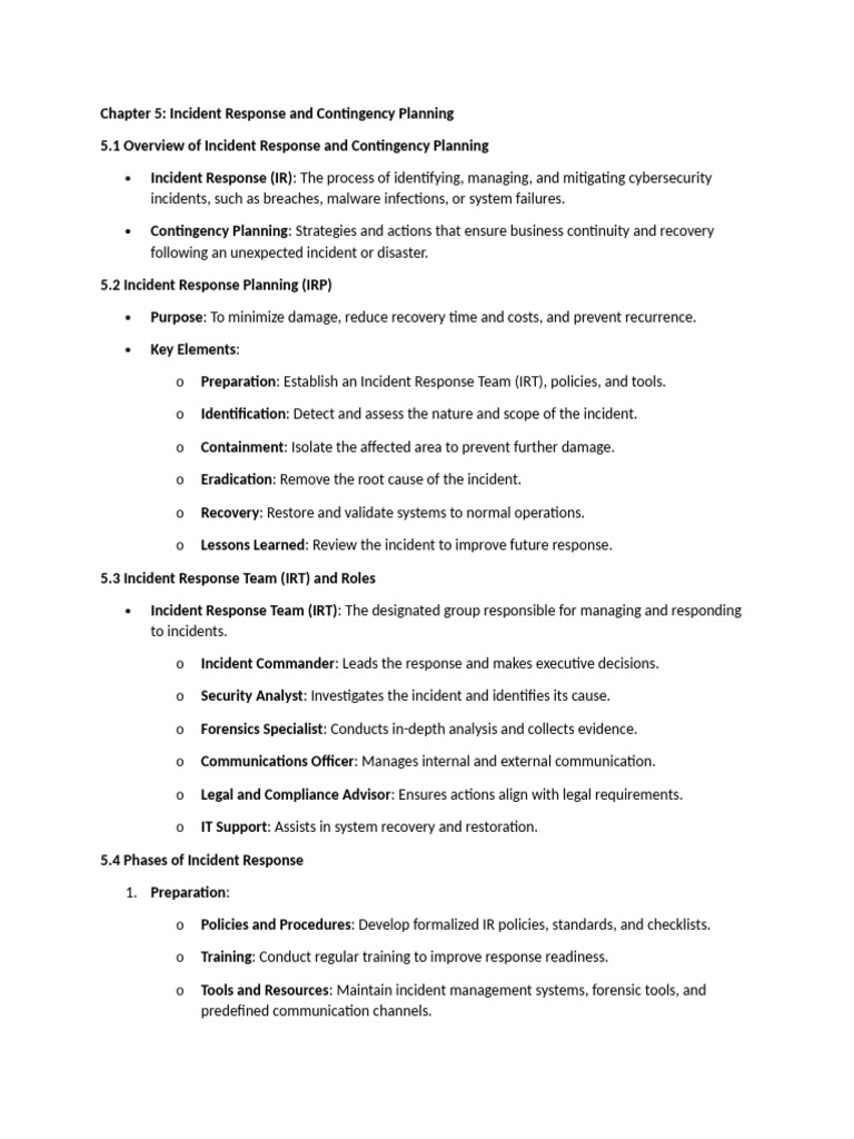 Chapter 5 Reviewer - Incident Response and Contingency Planning | PDF | Disaster Recovery ...