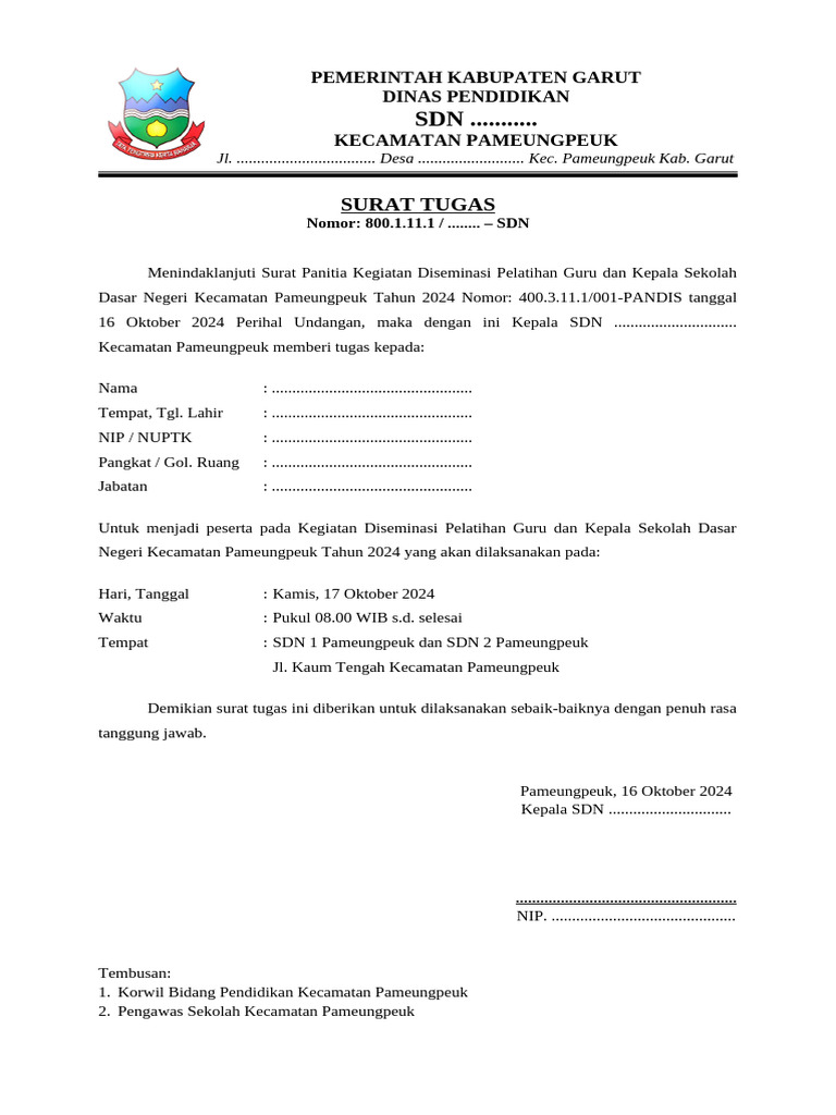 Format Surat Tugas Peserta | PDF