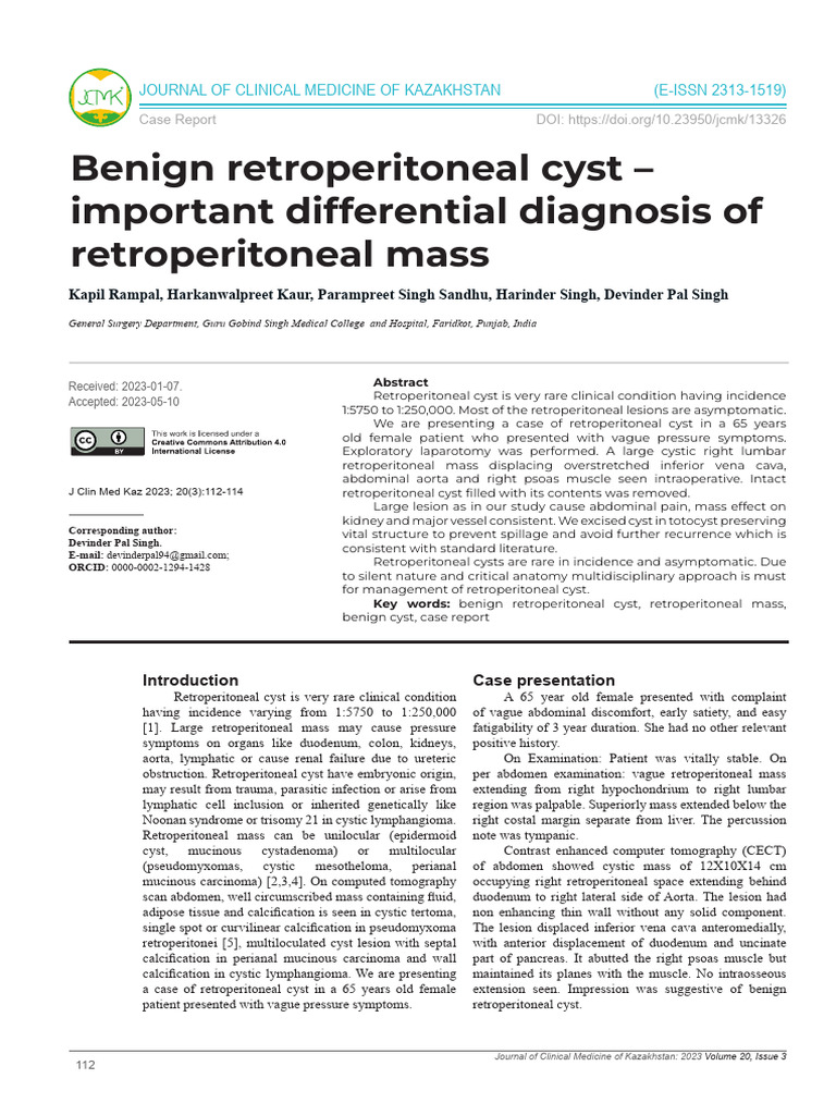 Benign Retroperitoneal Cyst Important Differential Diagnosis of ...