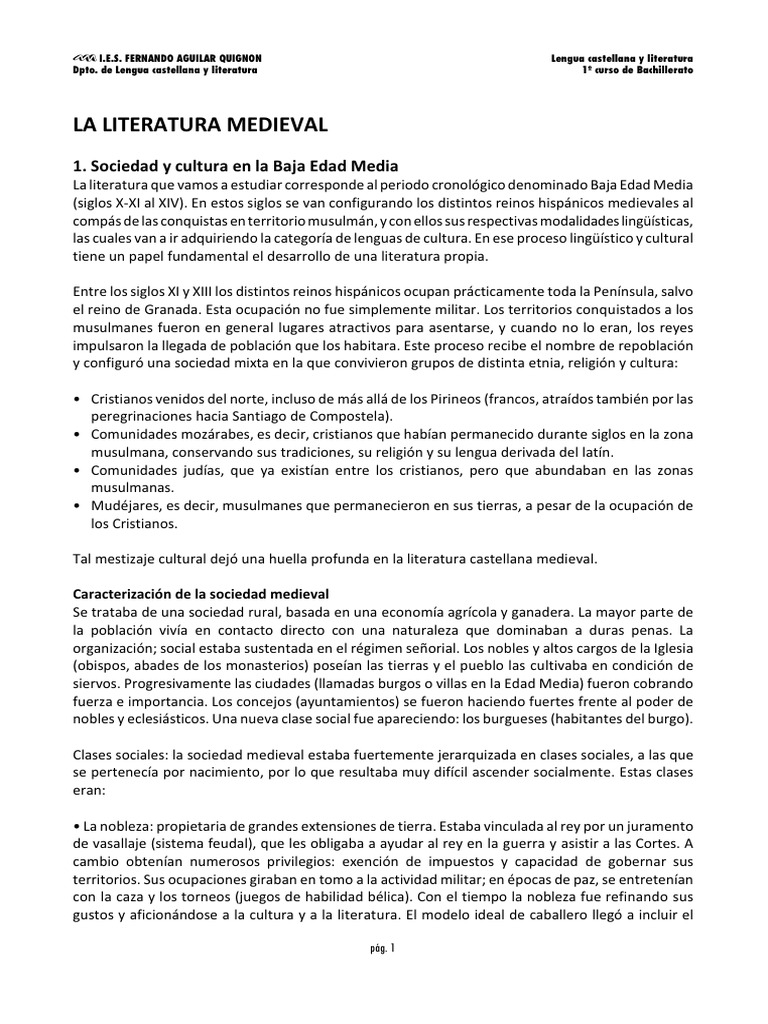 Literatura Medieval: Sociedad y Géneros | PDF | Clásicos