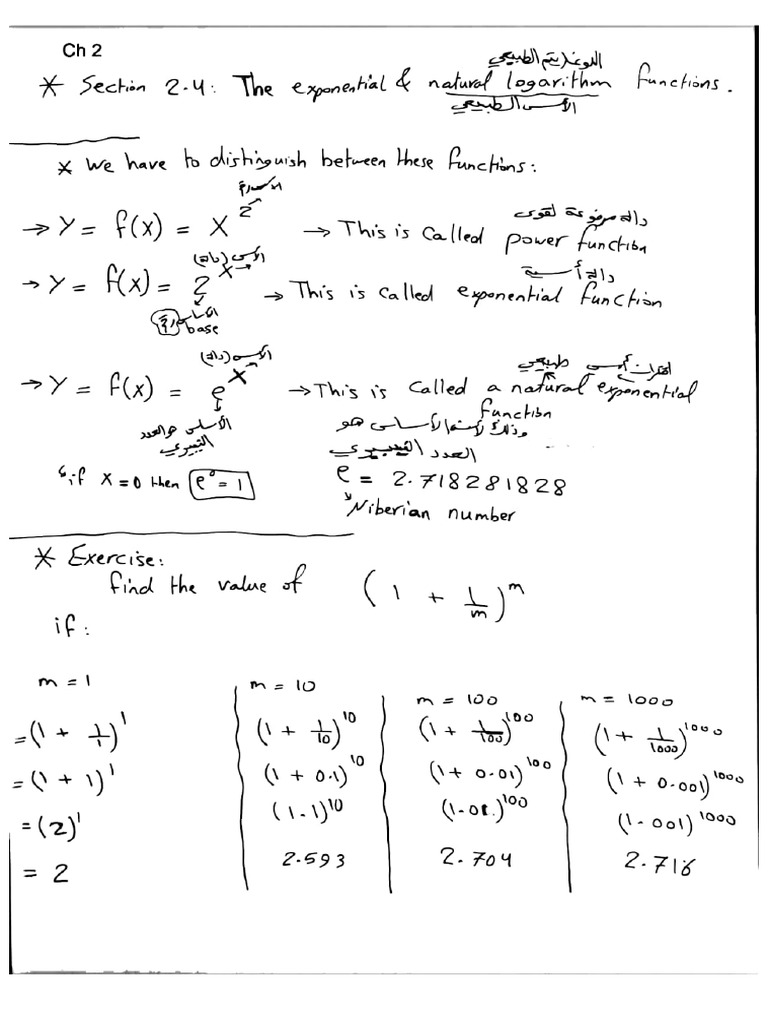 Ch2 - Section 2.4 - The Exponential and Natural Logarithm Functions | PDF
