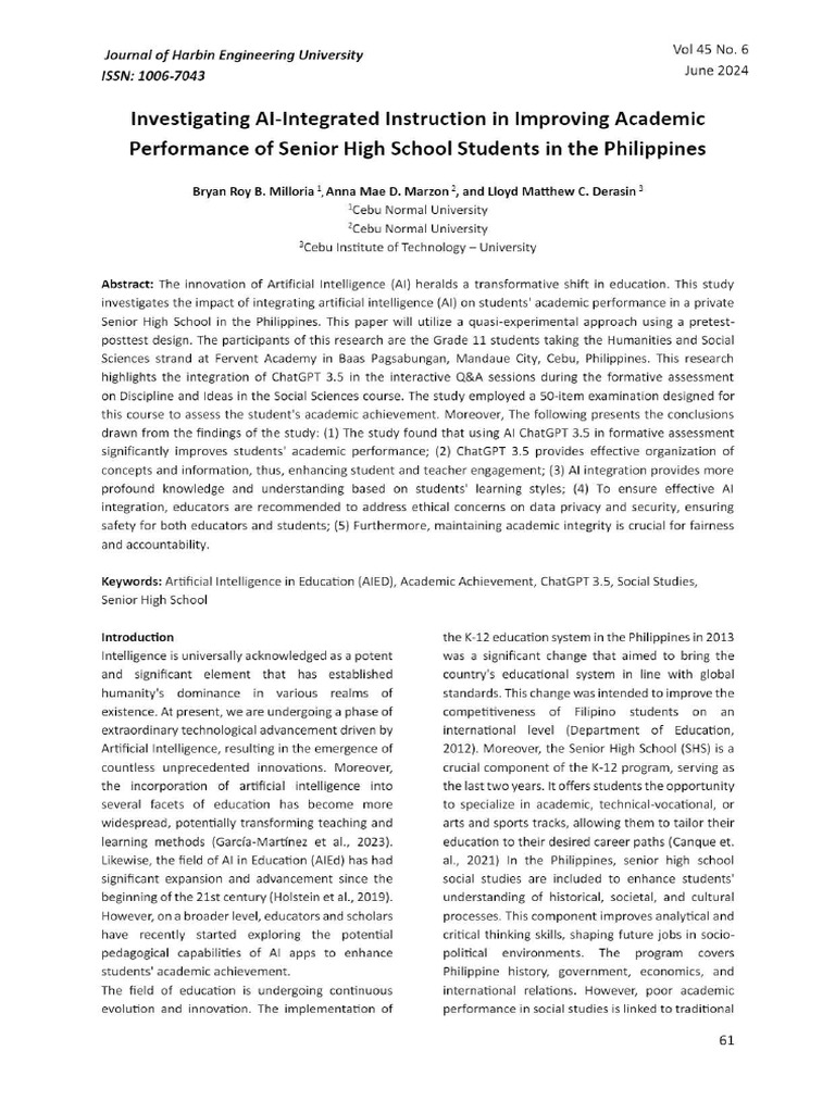 Investigating AI Integrated Instruction | PDF