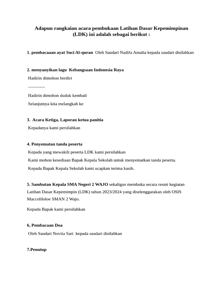 Adapun Rangkaian Acara Pembukaan Latihan Dasar Kepemimpinan | PDF Adapun Rangkaian Acara Pembukaan Latihan Dasar Kepemimpinan | PDF