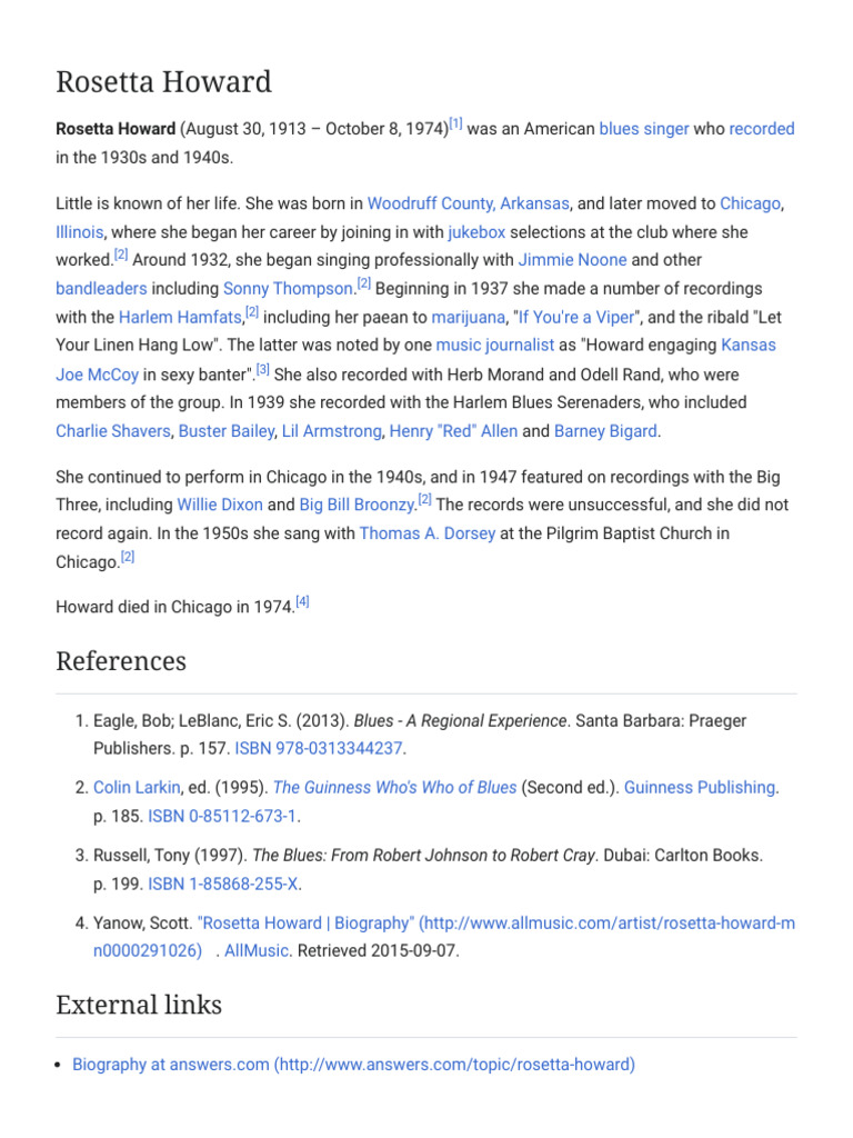 Rosetta Howard - Wikipedia | PDF