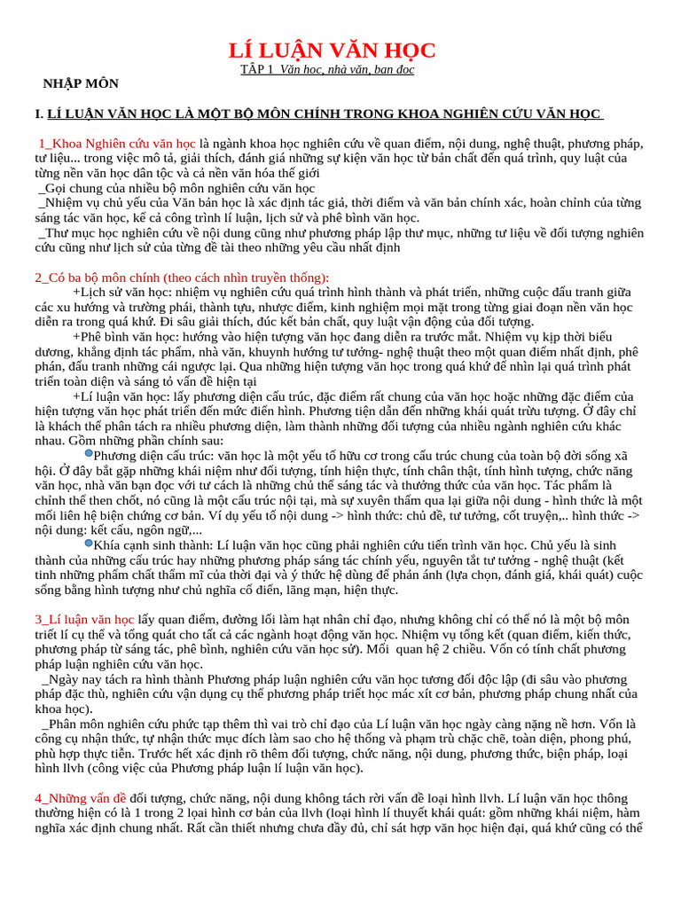 Tóm tắt llvh tập 1 | PDF