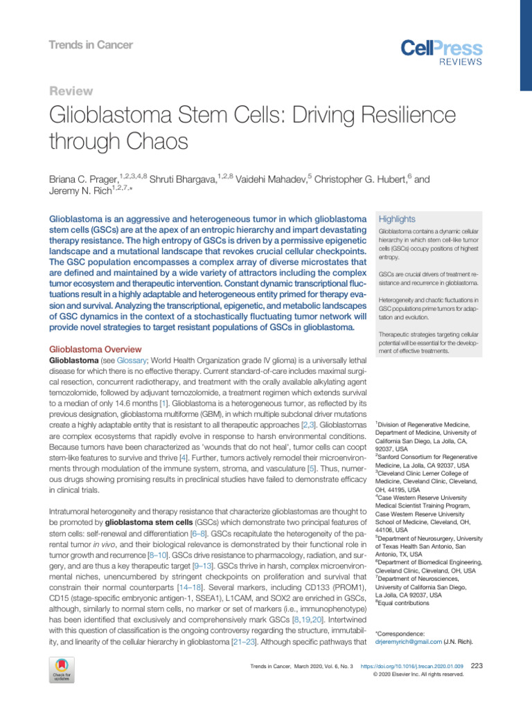 Rich Et Al. 2020: Glioblastoma Stem Cells: Driving Resilience Through Chaos | PDF | Dna Repair ...