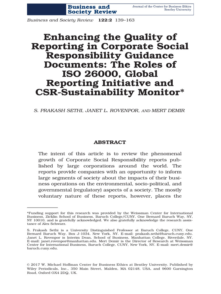 Enhancing The Quality of Reporting in Corporate Social Responsability ...