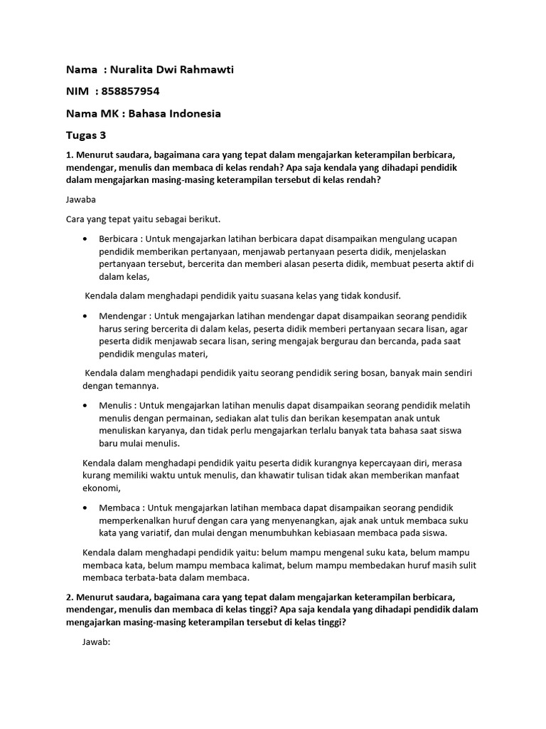 Tugas 3 Bhs. Indo. Nuralita Dwi R | PDF | Karier & Perkembangan | Seni ...