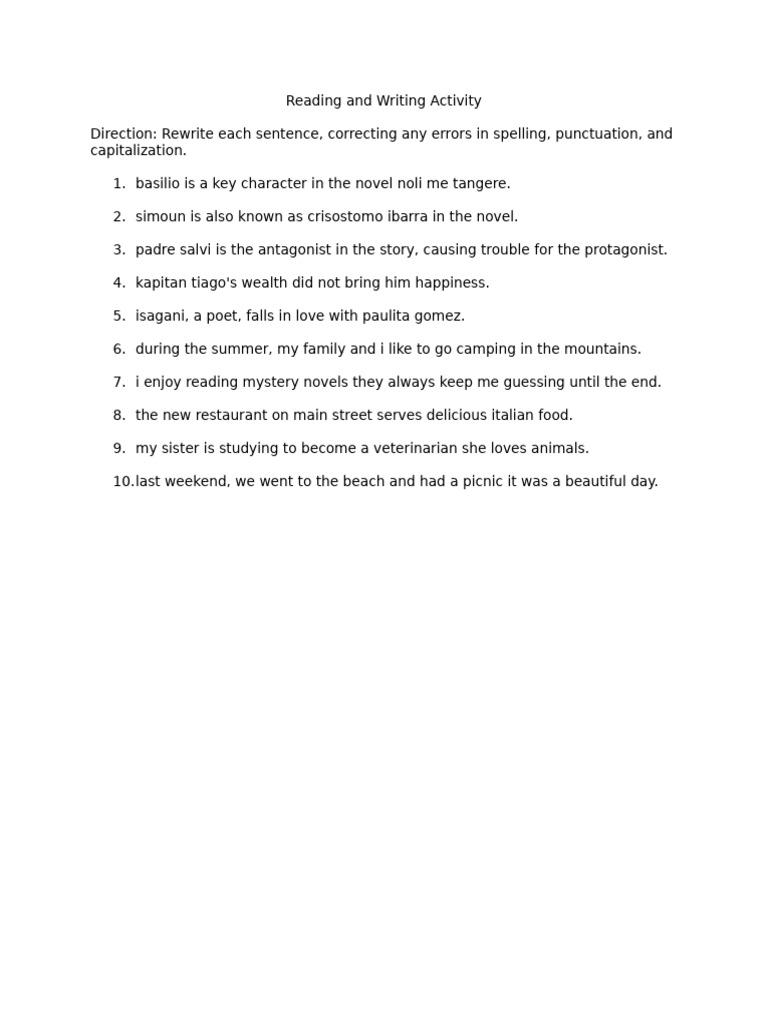 Reading and Writing Activity | PDF