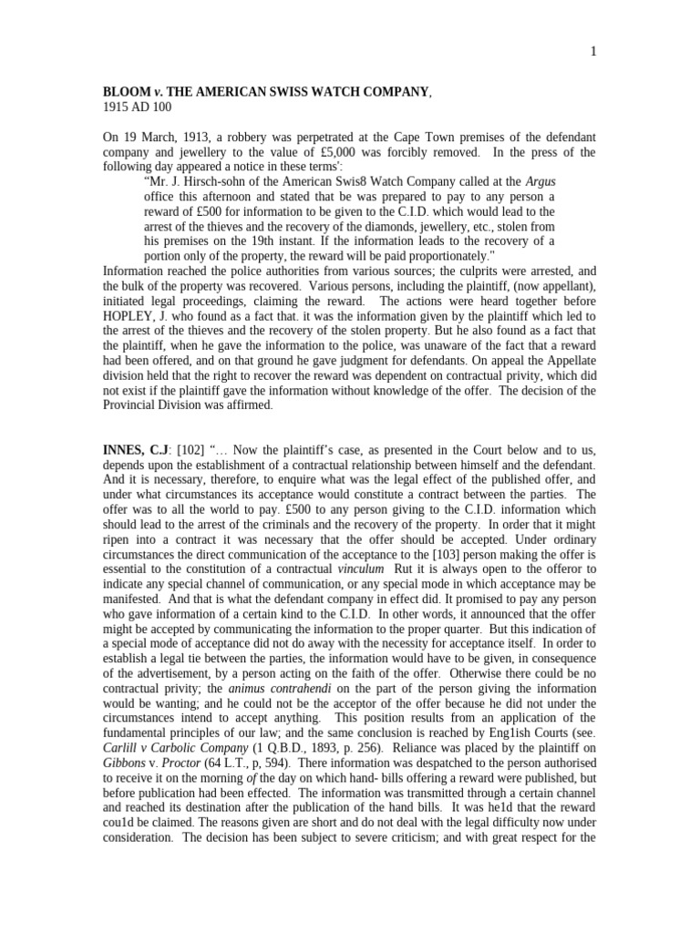 Bloom v. American Swiss Case Summary | PDF | Witness | Judgment (Law)