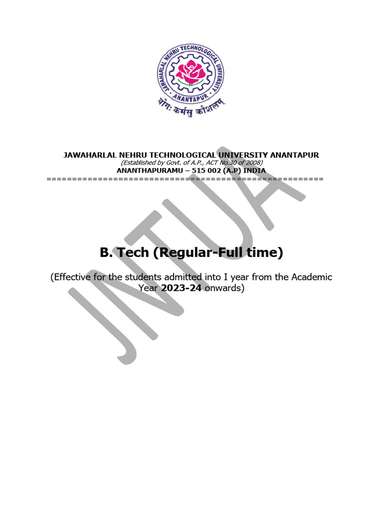 JNTUA B.Tech - Food Technology R23 I Year I Semester Course Structure ...