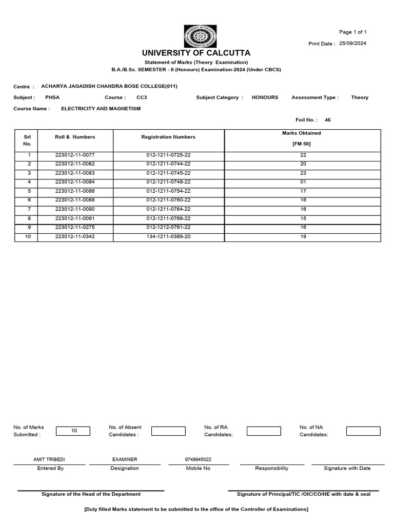 Statement of Marks Theory 011 PHSA 25-09-2024 13-37-27 | PDF