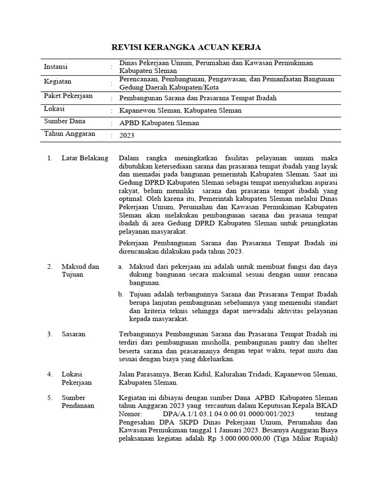 KAK Pembangunan Sarpras Tempat Ibadah Rvs | PDF