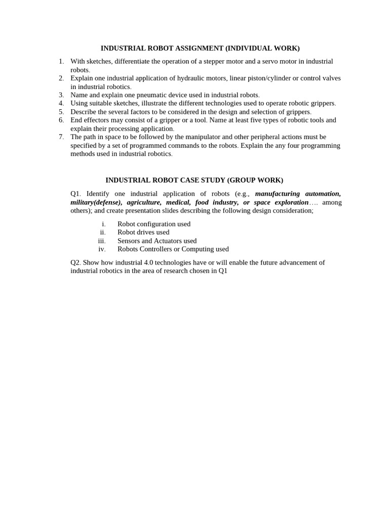 Industrial Robot Assignment and Case Study | PDF | Technology & Engineering