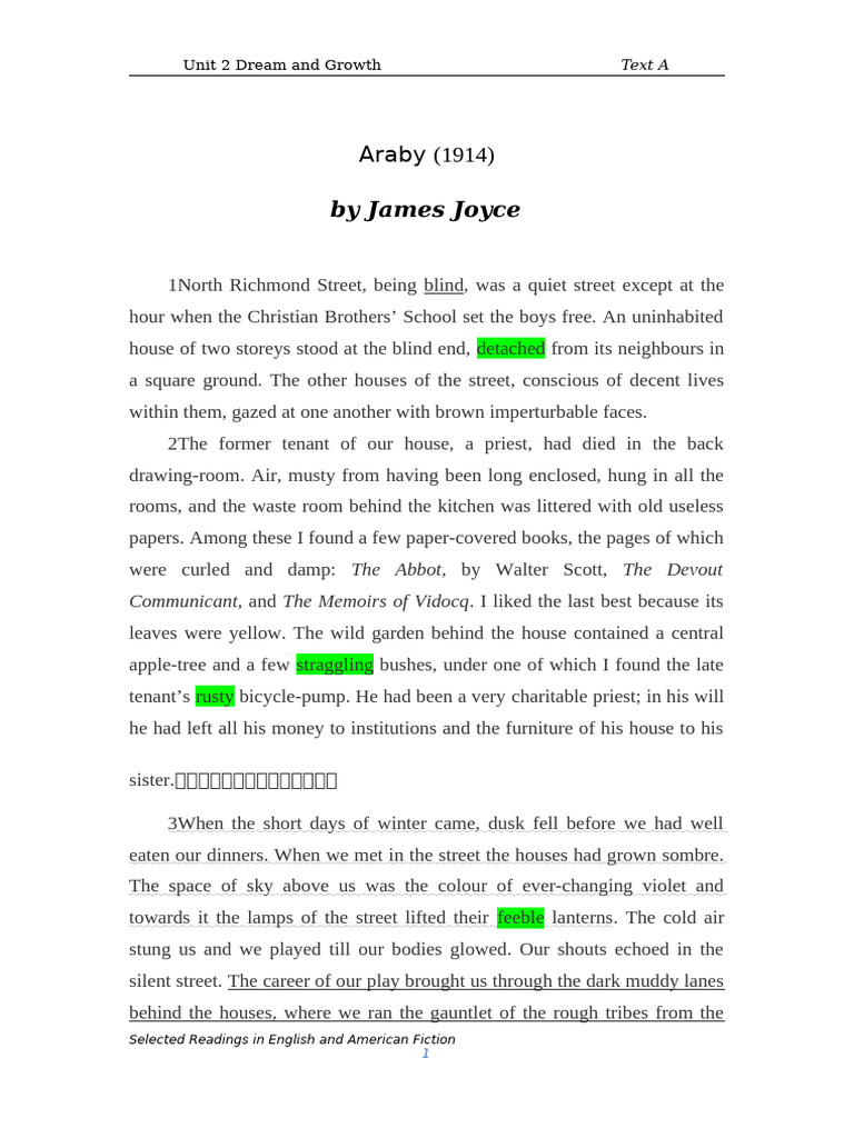 "Araby" by James Joyce: Summary | PDF | Mystery, Thriller & Crime ...