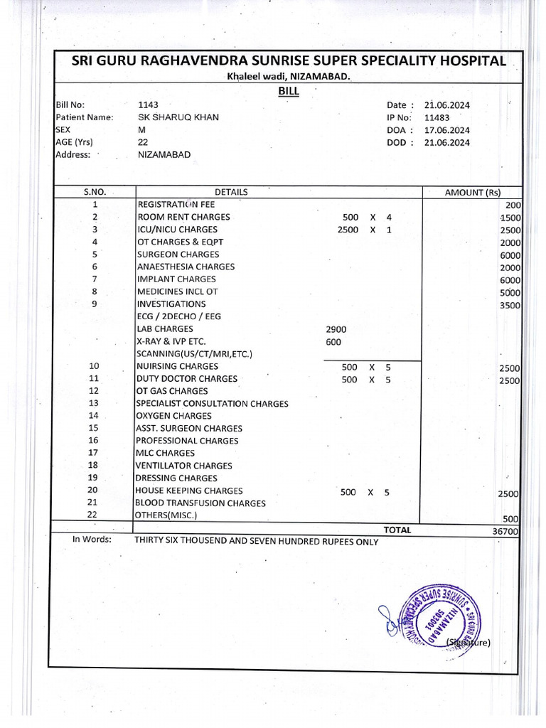 SK Sharuq Khan Bill | PDF
