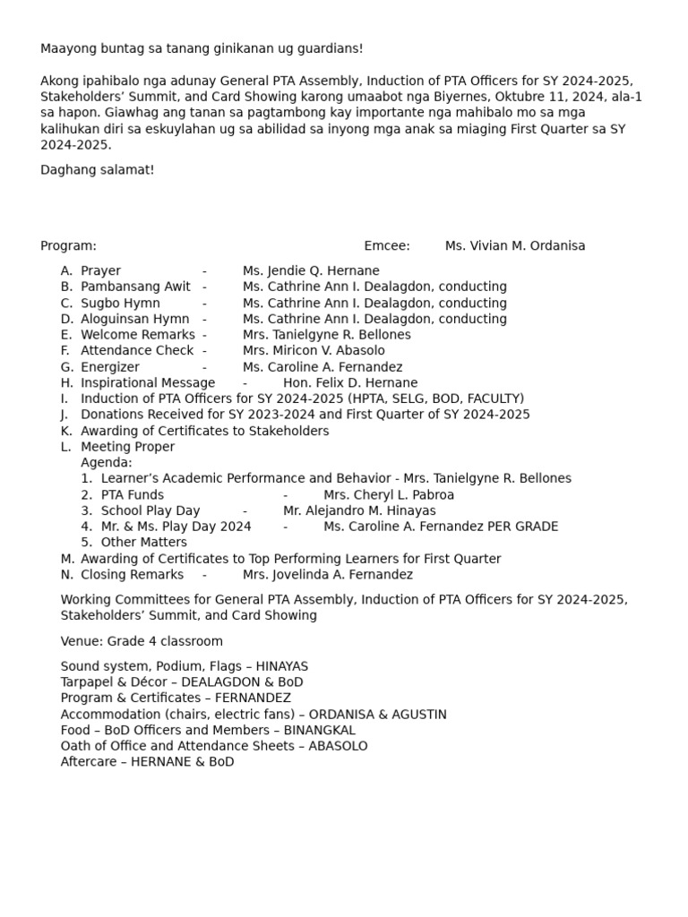 Gen. Pta Meeting | PDF