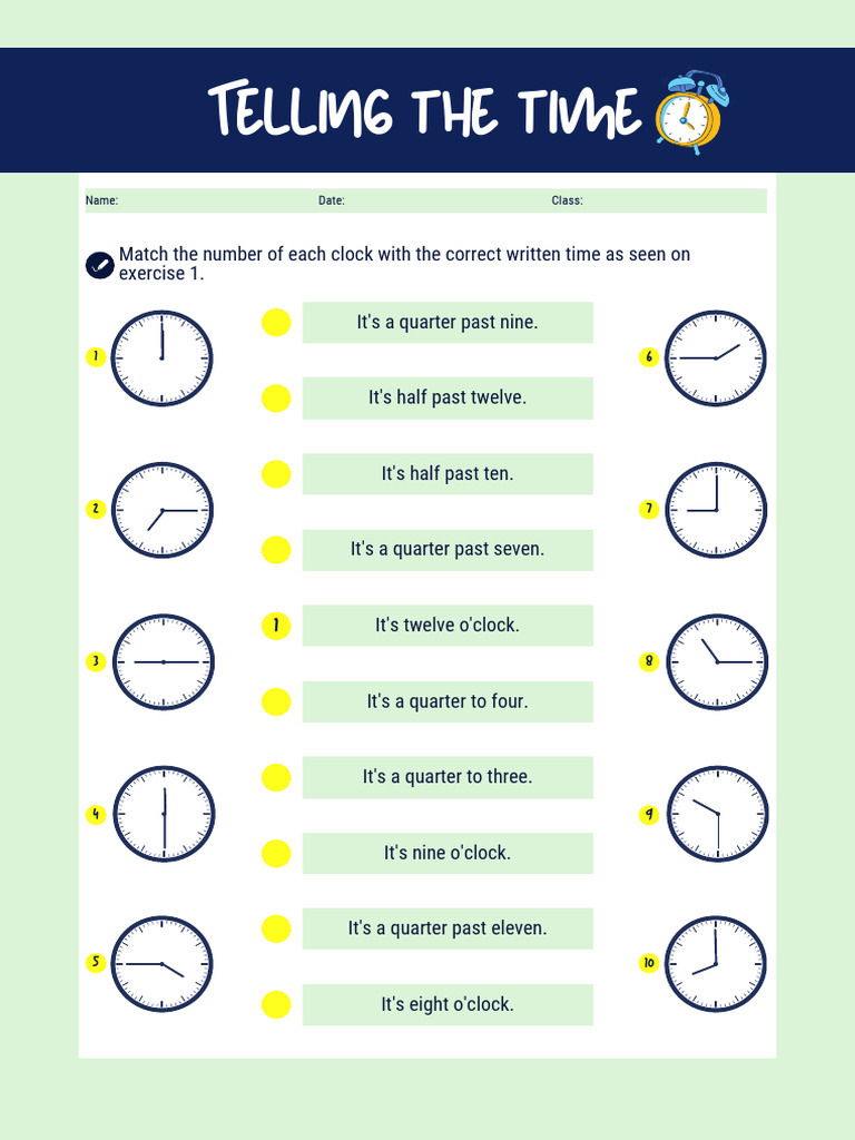 Kindergarten Telling Time Worksheet | PDF