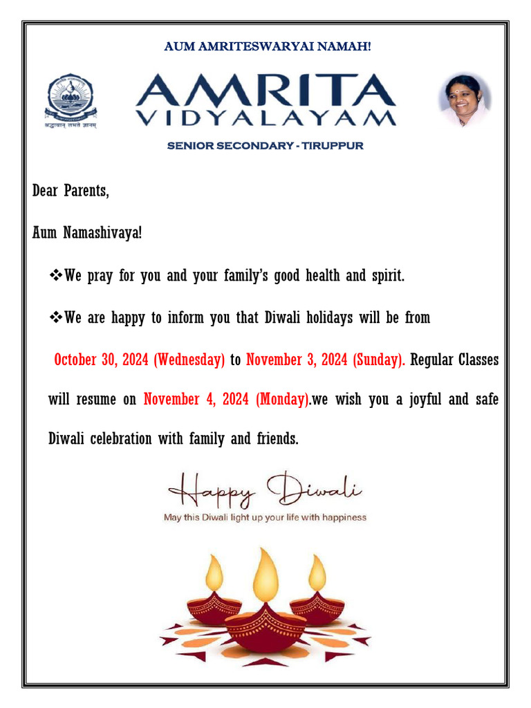 Diwali Holidays Circular | PDF | Wellness