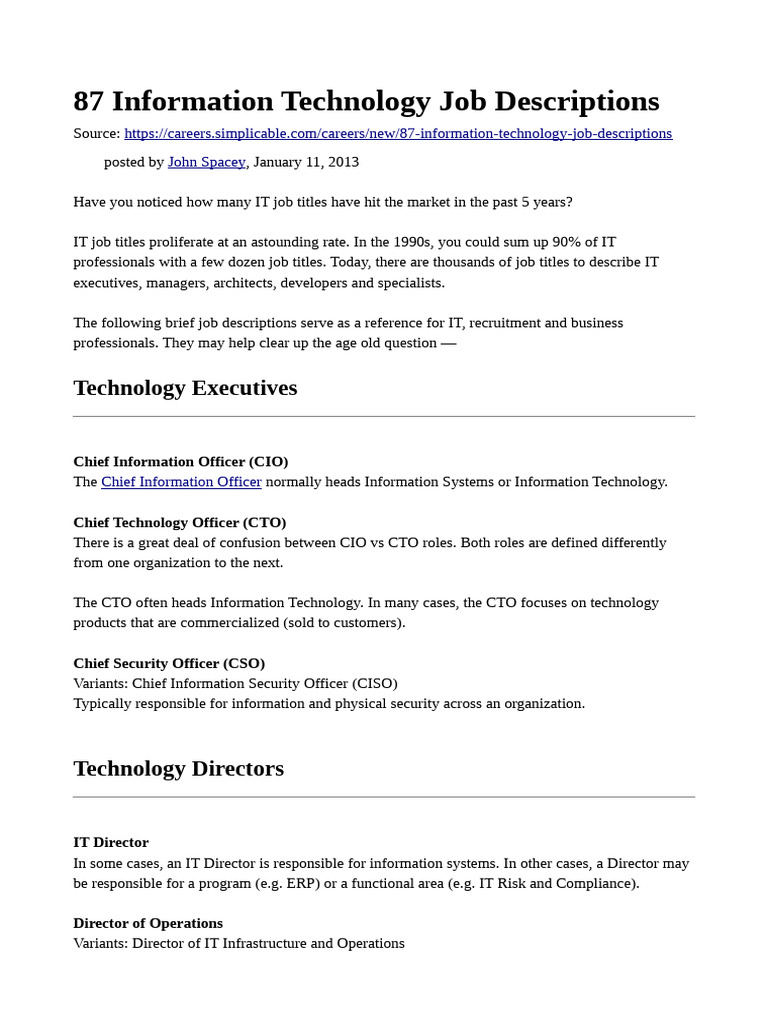 87 Information Technology Job Descriptions | PDF | Agile Software Development | System Administrator